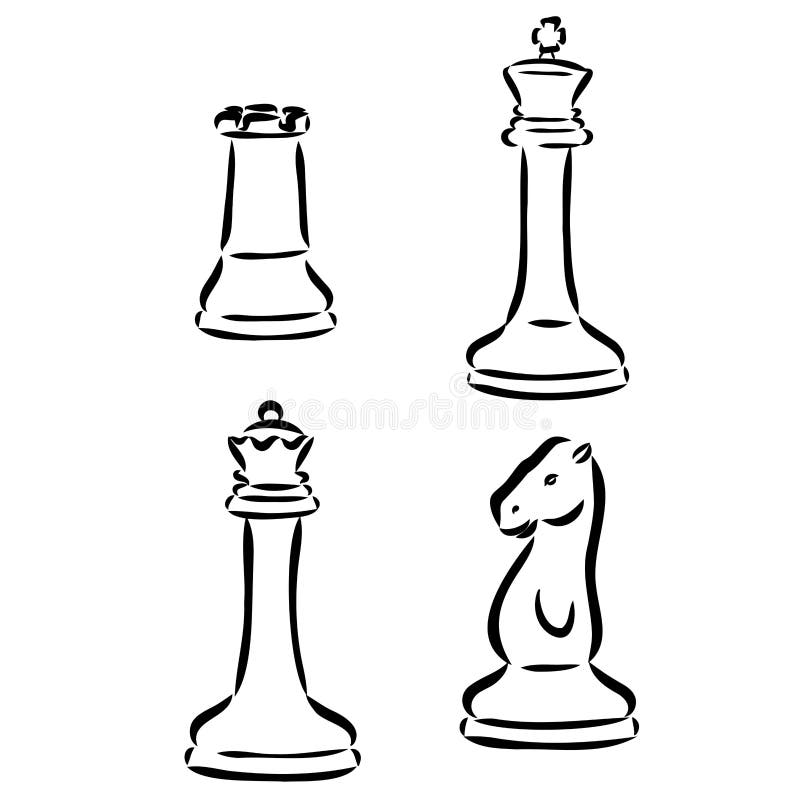 Set of Chess Pieces Sketch. Hand-drawn Black Chess Game. Vector ...