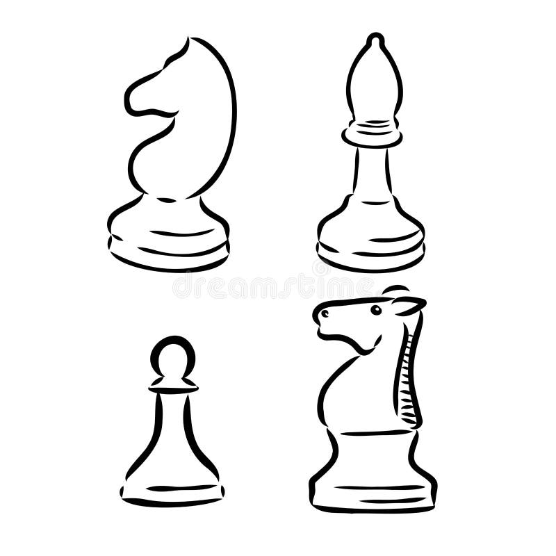 Set of Chess Pieces Sketch. Hand-drawn Black Chess Game. Vector ...