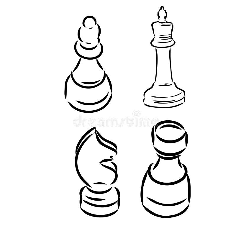 Set of Chess Pieces Sketch. Hand-drawn Black Chess Game. Vector ...