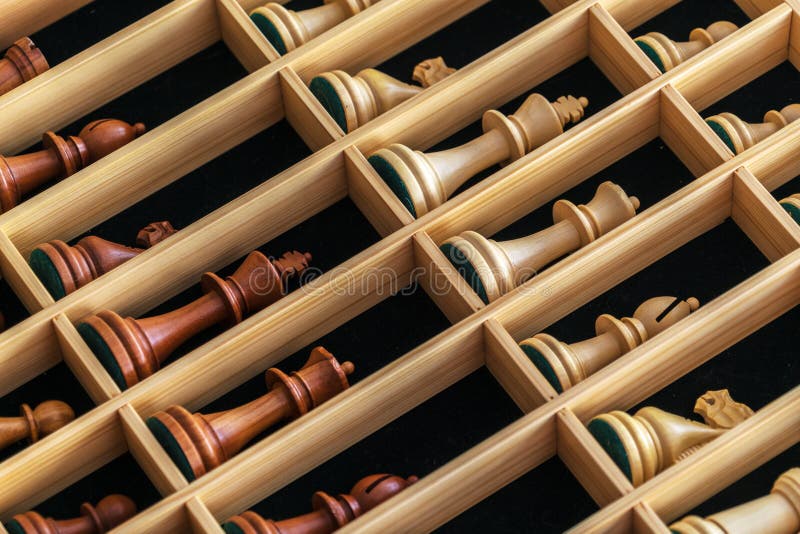 Set of Chess Pieces in a Wooden Box Stock Photo - Image of closeup ...