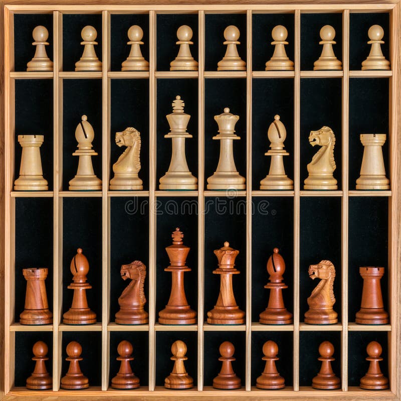 Set of Chess Pieces in a Wooden Box Stock Image - Image of rook, power ...