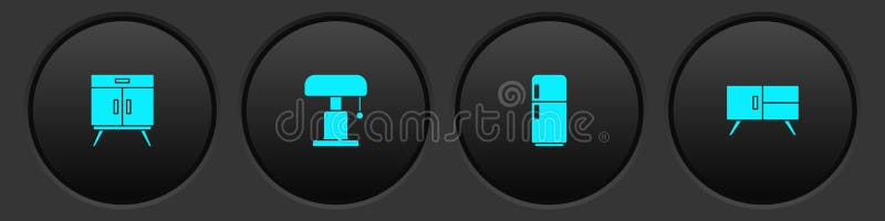 Set Chest of Drawers, Table Lamp, Refrigerator and Icon. Vector Stock ...