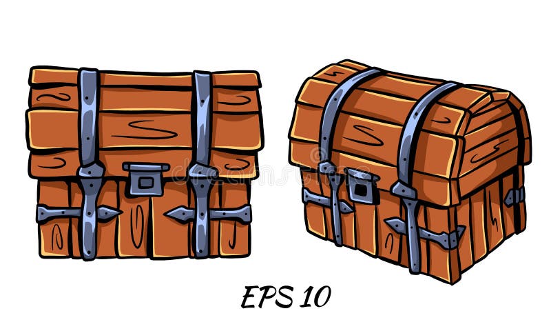 Set of Chests in Cartoon Style. Vector Stock Vector - Illustration of ...