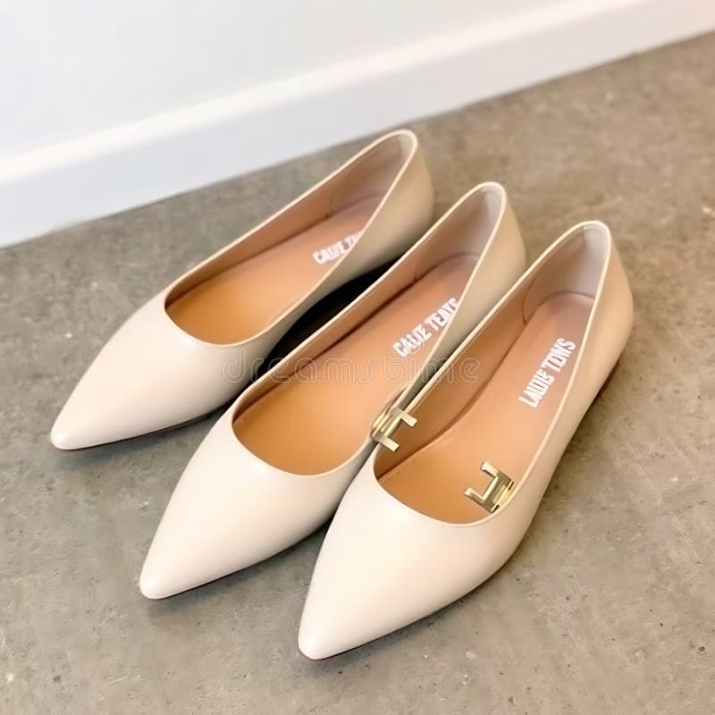 A Set of Chic Ballet Flats with a Pointed Toe and Decorative Metallic ...