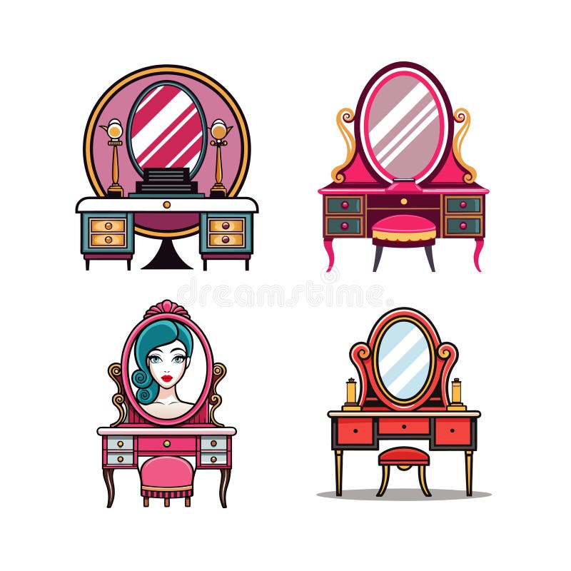 Set of Chic Makeup Vanity for Elegant Spaces Stock Vector ...