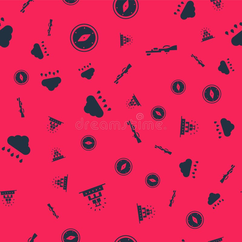 Set Chichen Itza in Mayan, Compass, Cloud with Rain and Hunting Gun on ...