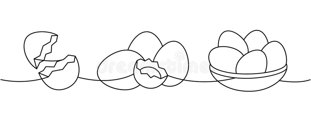 Set of Chicken Eggs One Line Continuous Drawing. Boiled Eggs, Broken ...