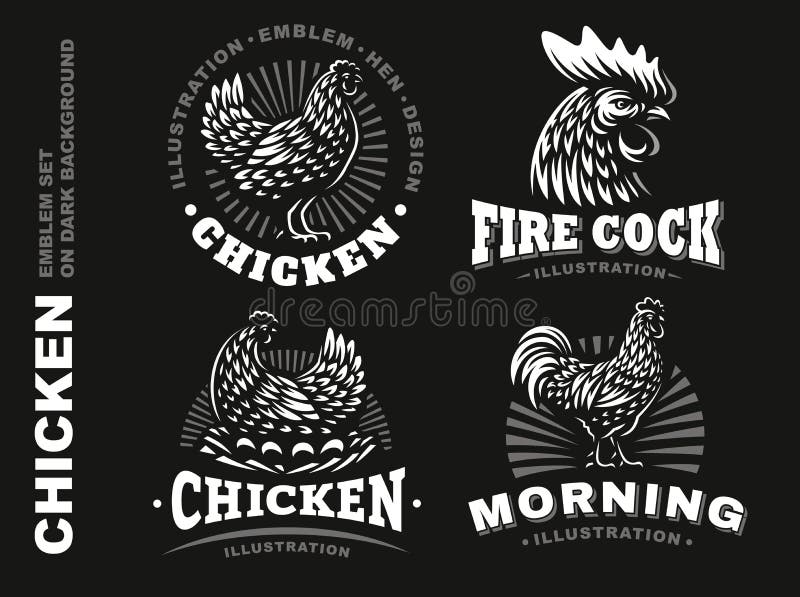 Set Chicken Emblem on White Background Stock Vector - Illustration of ...