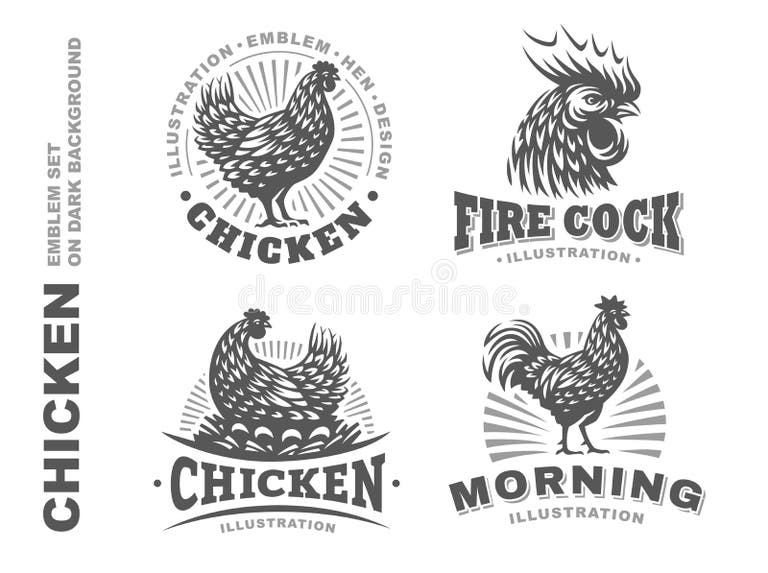 Set Chicken Emblem on White Background Stock Vector - Illustration of ...