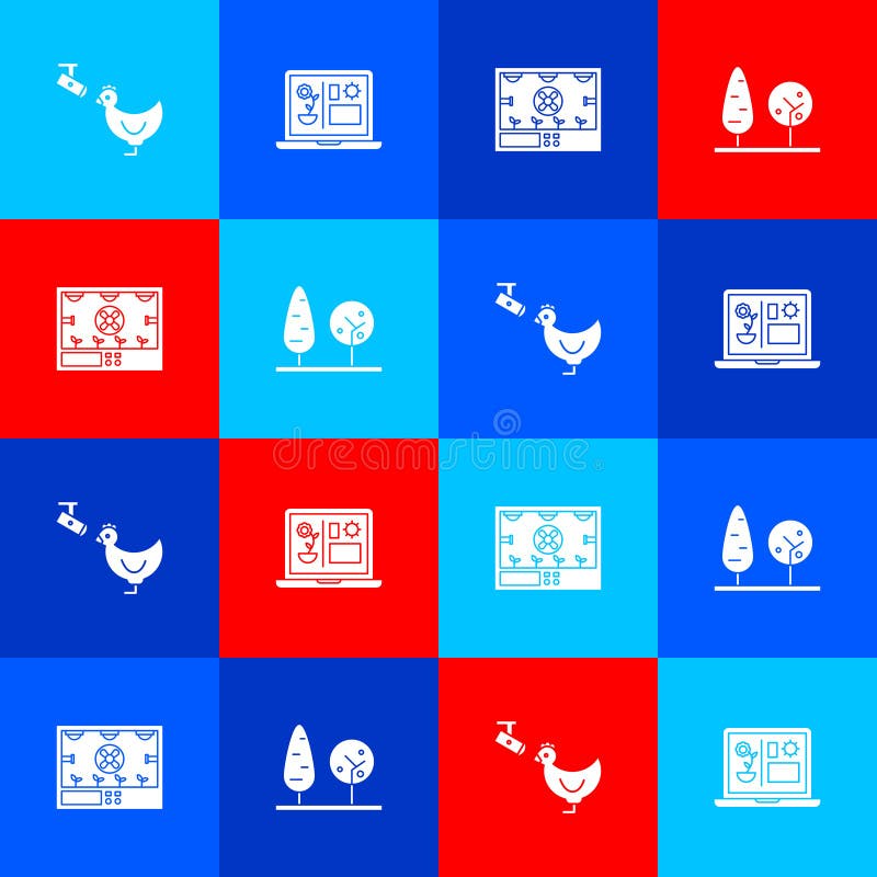 Set Chicken Farm and Camera, Smart Farming Technology, and Trees Icon ...