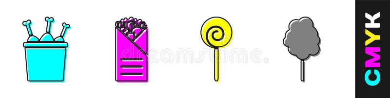 Set Chicken Leg in Package Box, Doner Kebab, Lollipop and Cotton Candy ...