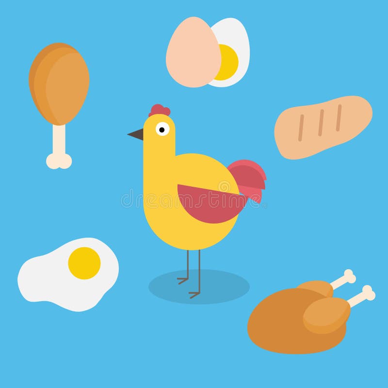 Set of chicken products. stock vector. Illustration of market - 127857536