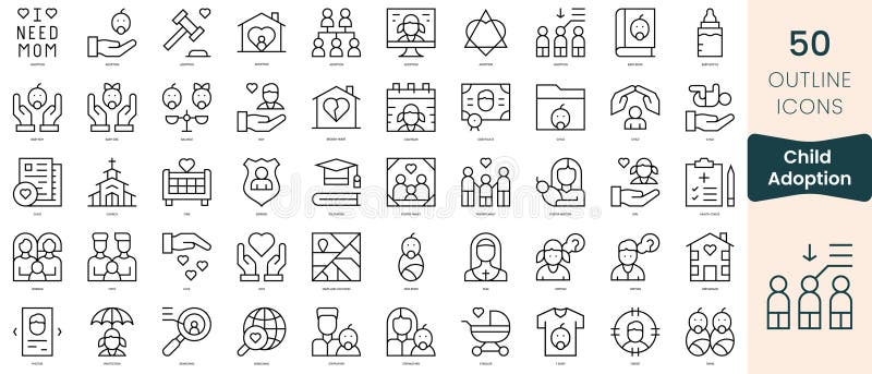 Set of Child Adoption Icons. Thin Linear Style Icons Pack Stock Vector ...