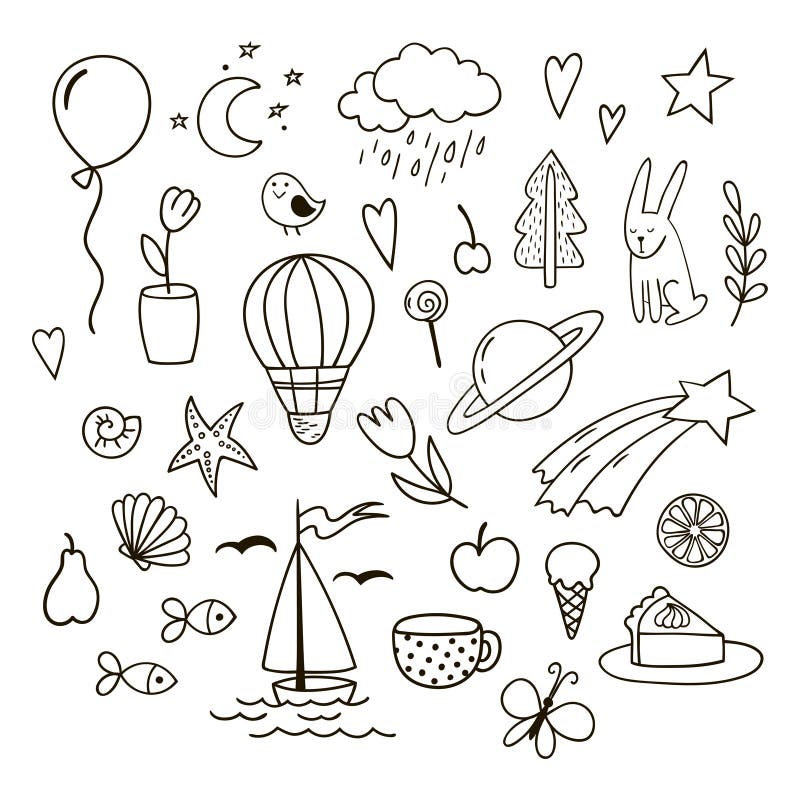 Set of Childish Cute Doodles. Vector Clipart Stock Vector ...