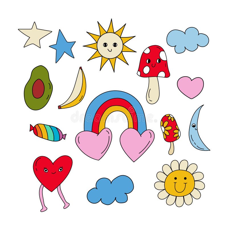 Set of Childish Retro Style Elements. Set of Stickers Stock Vector ...