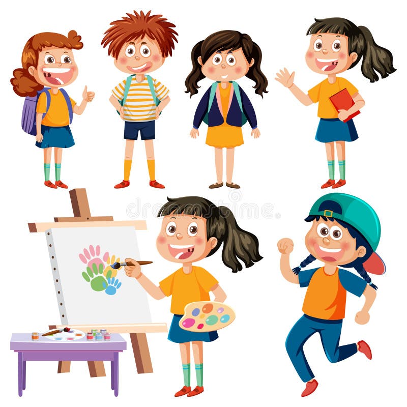 Set of Children Cartoon Character Stock Vector - Illustration of kids ...