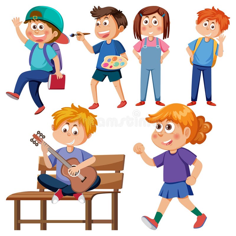 Set of Children Cartoon Character Holding Clock Stock Vector ...