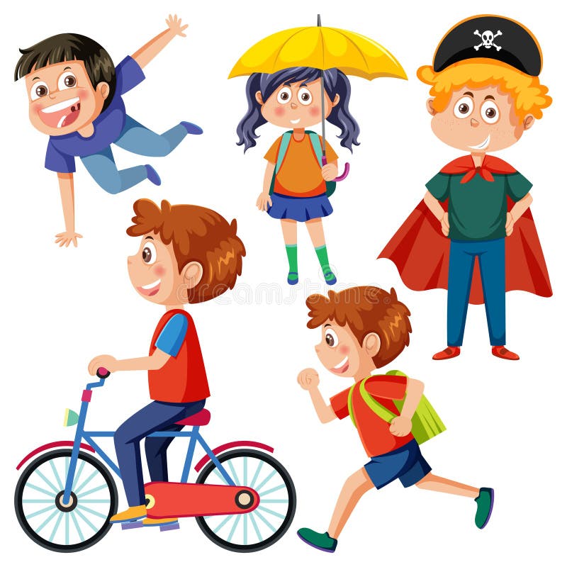 Set of Children Cartoon Character Stock Vector - Illustration of male ...
