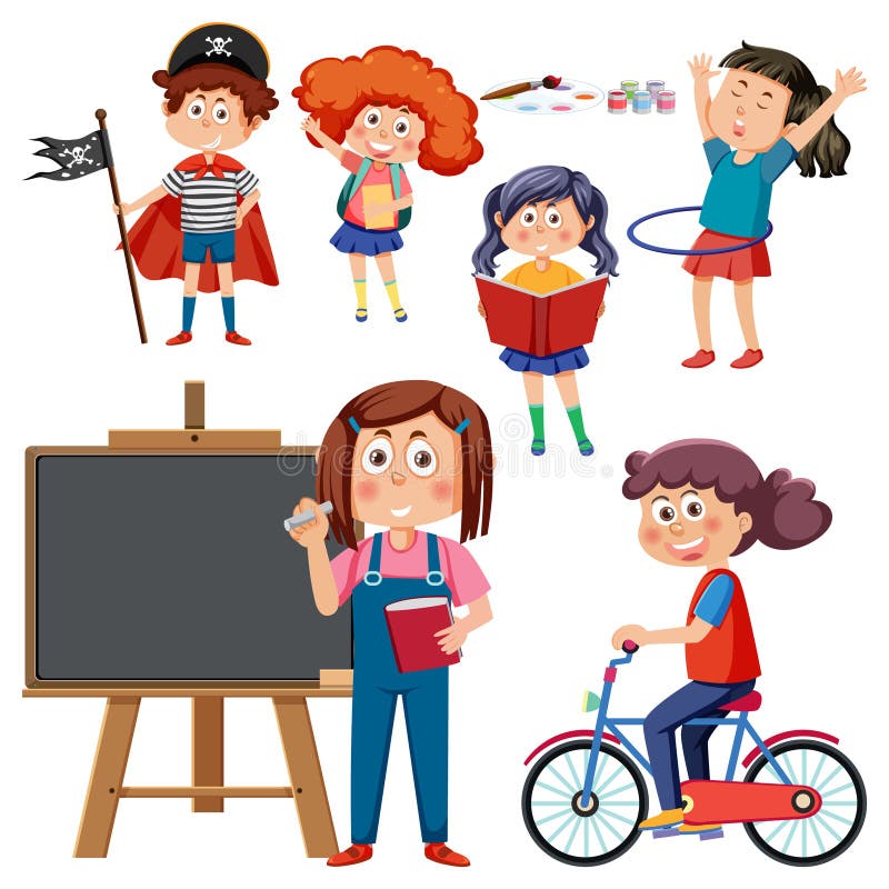 Set of Children Cartoon Character Stock Vector - Illustration of ...