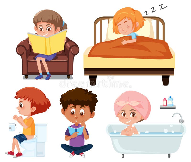 Set of Children Cartoon Character daily Routine Stock Vector ...
