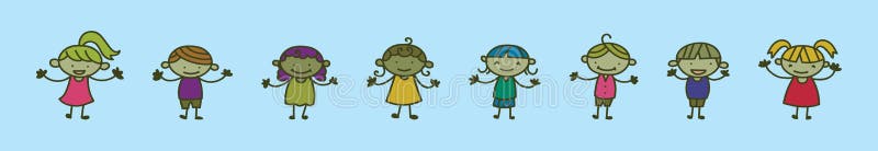 Set of Children Cartoon Icon Design Template with Various Models ...