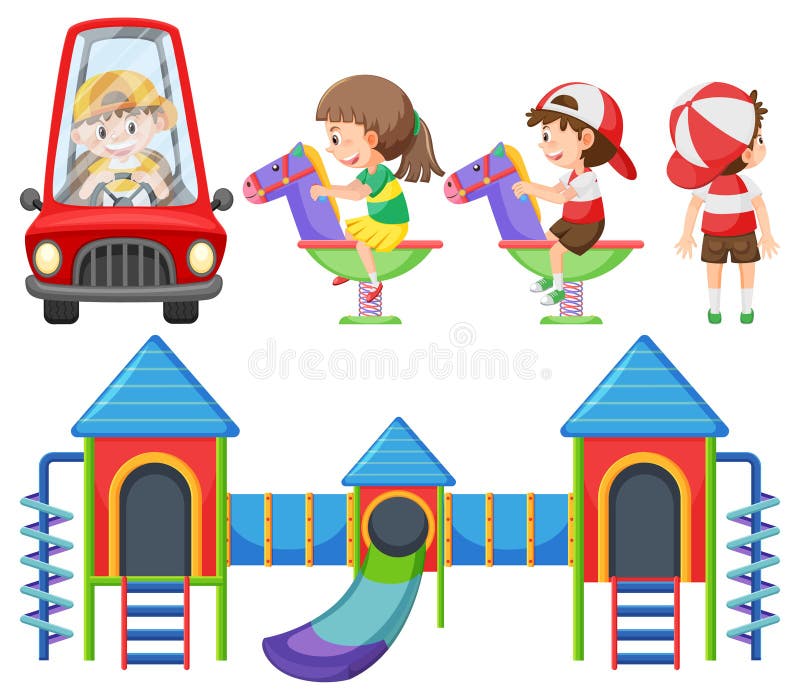 Set of Children Cartoon at Playground Stock Vector - Illustration of ...
