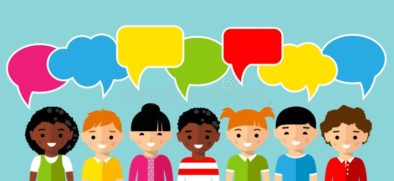 Set of Children with Colorful Dialog Speech Bubbles Stock Vector ...