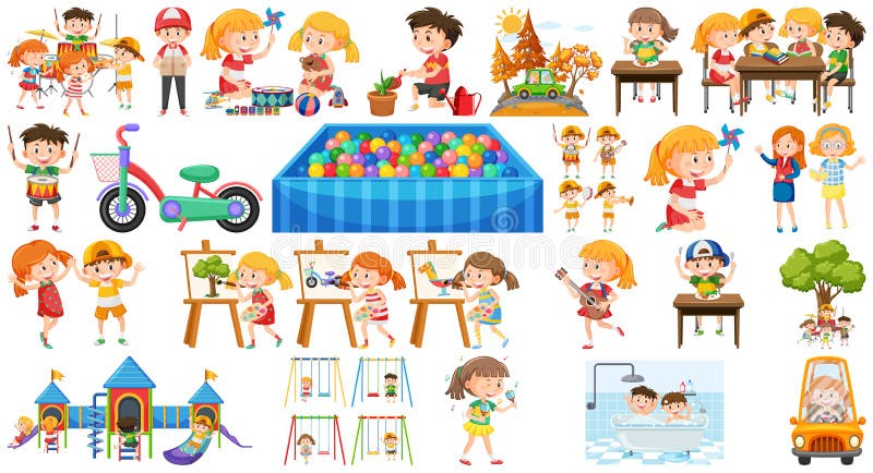 Set of Children Doing Different Activities Stock Vector - Illustration ...