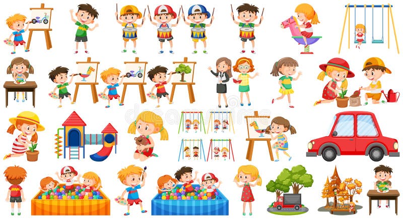 Set of Children Doing Different Activities Stock Vector - Illustration ...