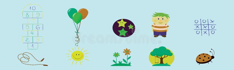 Set of Children Element Cartoon Icon Design Template with Various ...