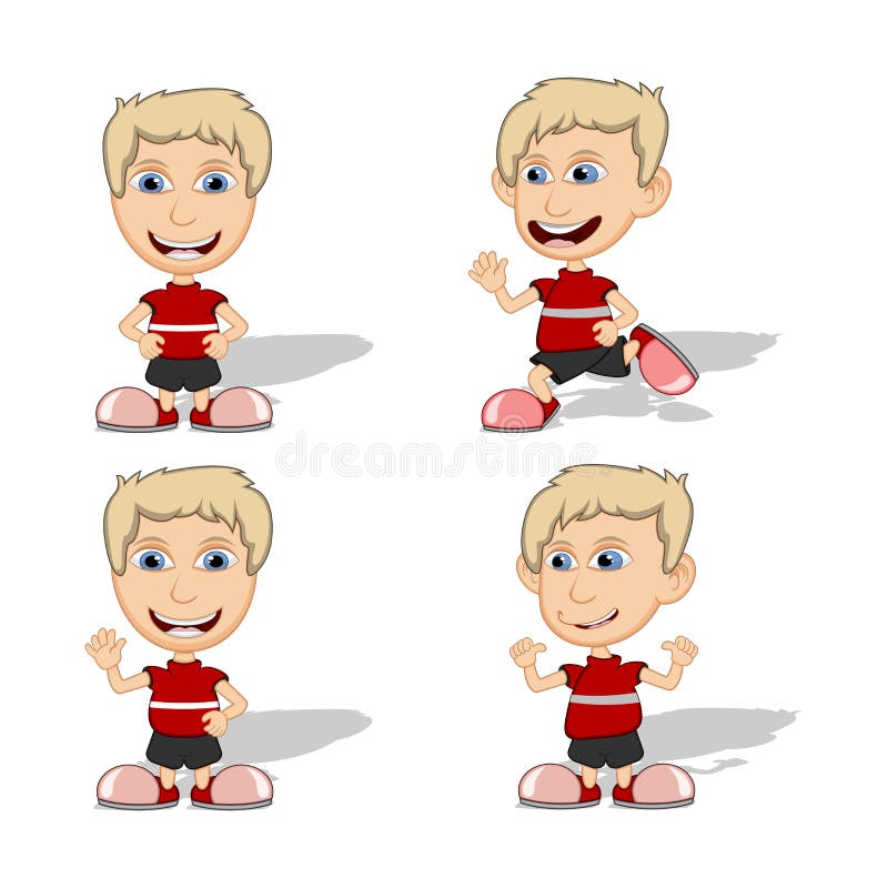 Set of Children Give a Smile, Waving and Running Vector Illustration ...