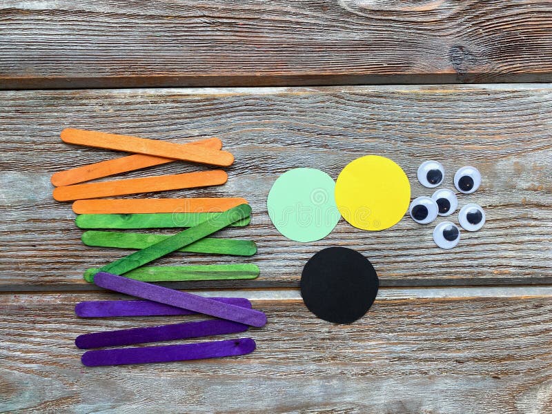 Set for Children`s Craft, Sticks, Paper and Plastic Eyes Stock Image ...