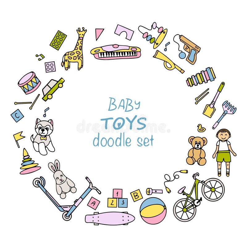 Set of Children S Toys. Bright Toys in Doodle Style. Vector ...