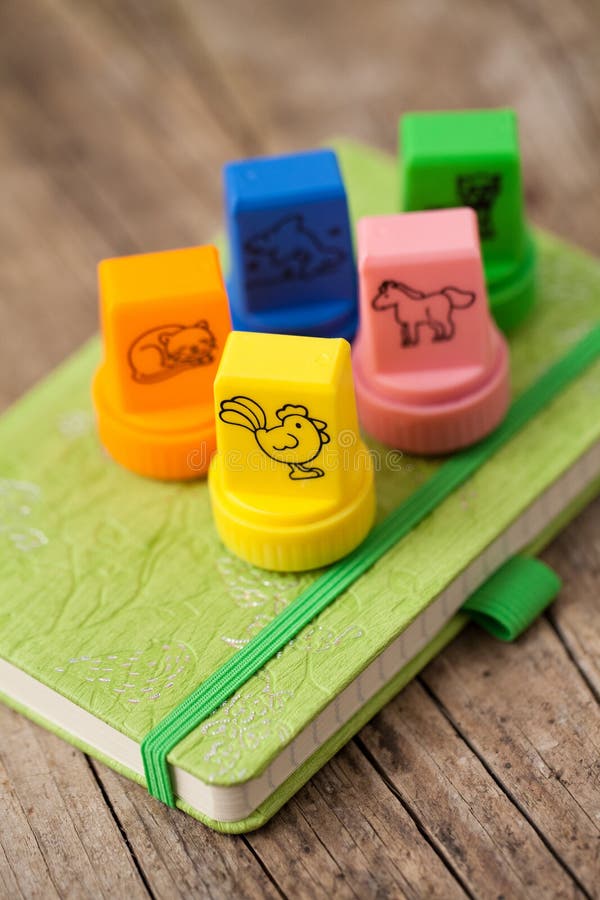 Set of Children Stamps and Green Notebook Stock Image - Image of kids ...