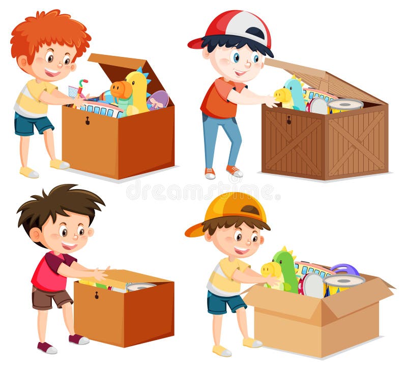 Set Children with Toys in the Box Stock Vector - Illustration of ...