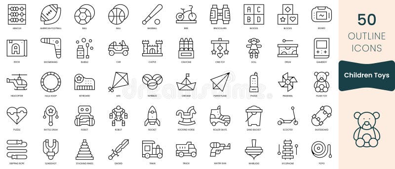 Set of Children Toys Icons. Thin Linear Style Icons Pack Stock Vector ...