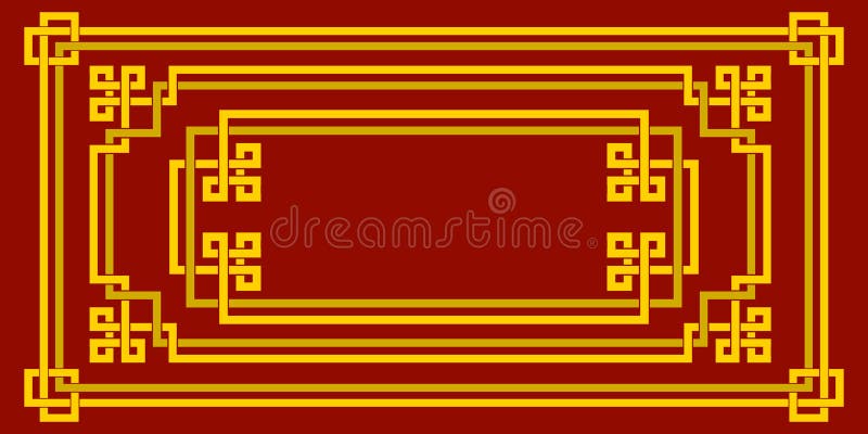 Set of Chinese Frame Style Design on Red Background. Horizontal ...