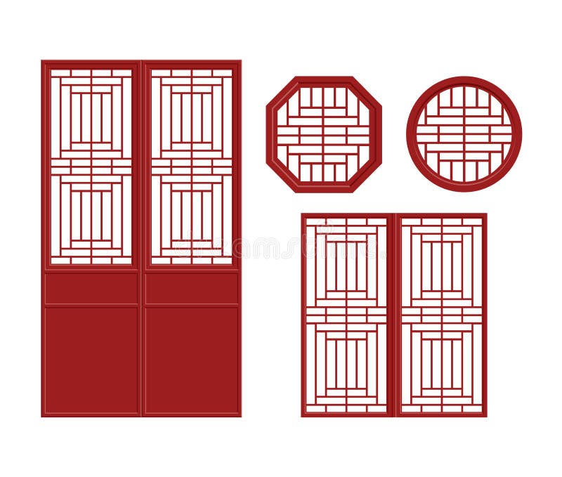 Set of Chinese Ornament Windows and Doors 1 Vector on White Background ...