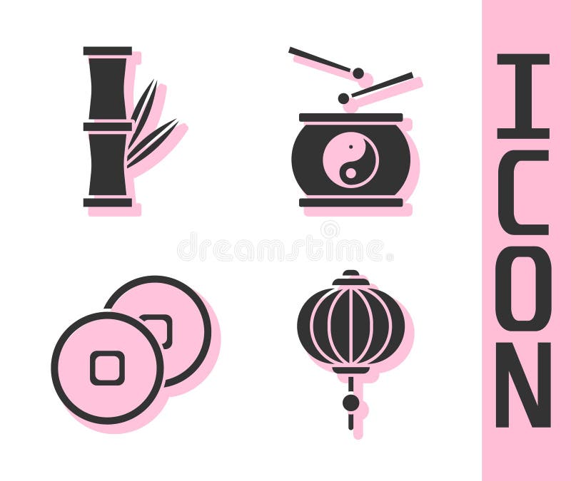 Set Chinese Paper Lantern, Bamboo, Chinese Yuan Currency and Chinese ...