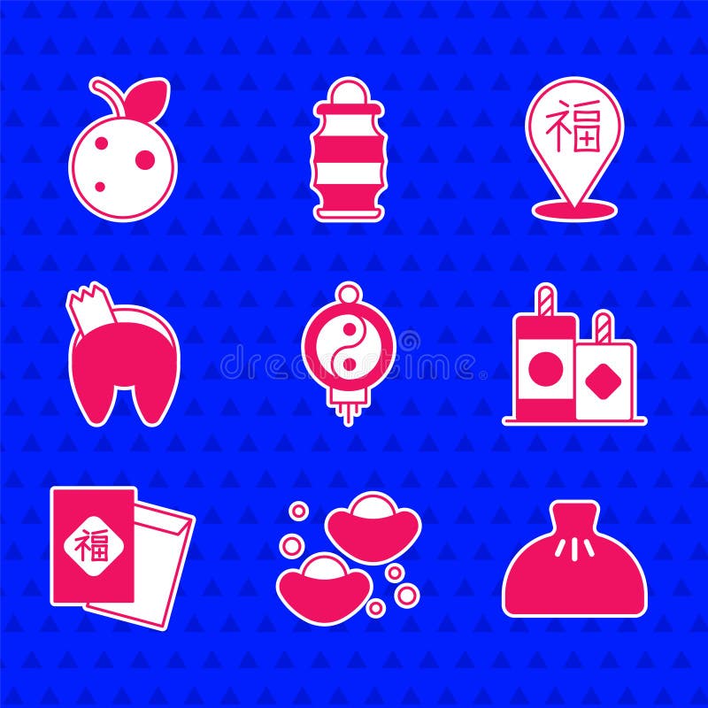 Set Chinese Paper Lantern, Fortune Cookie, Dumpling, Firework, New Year ...