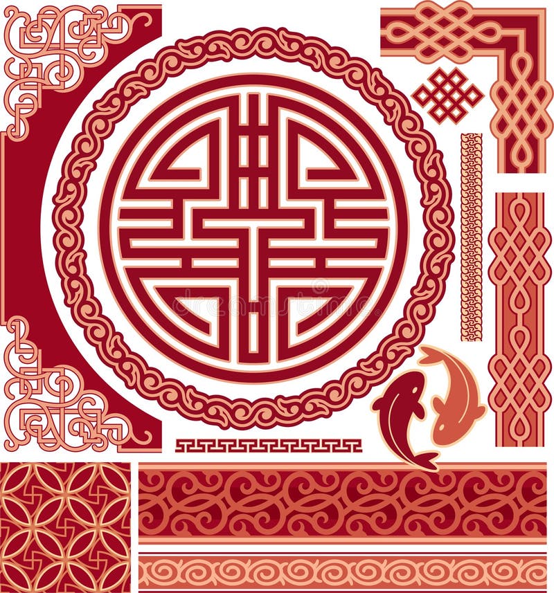 Set of Chinese Pattern Elements - Corners, Frame, Border Stock Vector ...