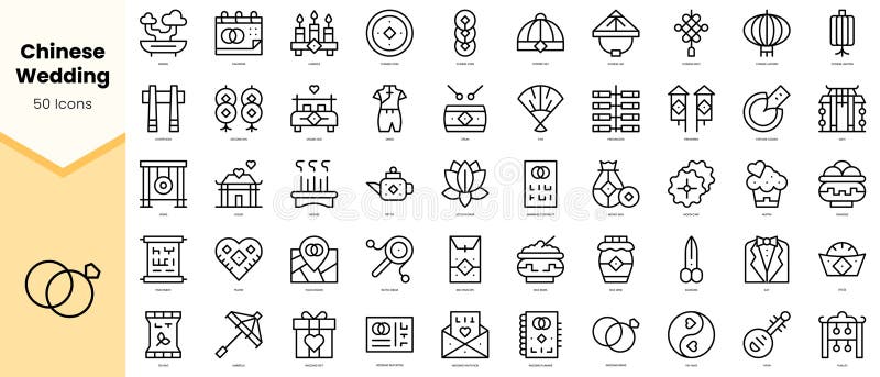 Set of Chinese Wedding Icons. Simple Line Art Style Icons Pack Stock ...