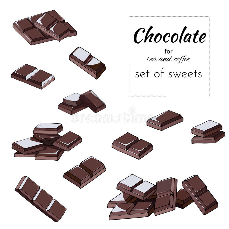 Set of Chocolate Bars Cut Out on White Background, Black Chocolate ...