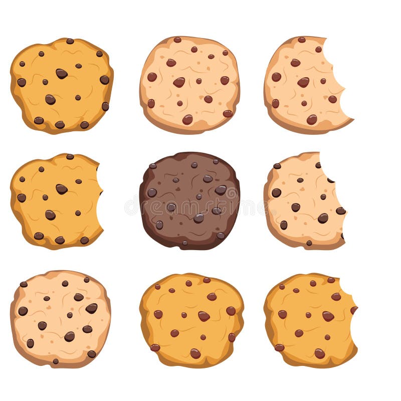 Bitten Chocolate Chip Cookies Set Stock Vector - Illustration of bakery ... Bitten Chocolate Chip Cookies Set Stock Vector - Illustration of bakery ...