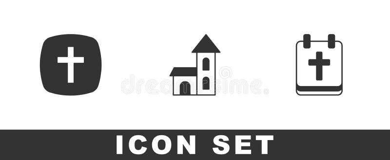 Set Christian Cross, Church Building and Calendar with Easter Icon ...