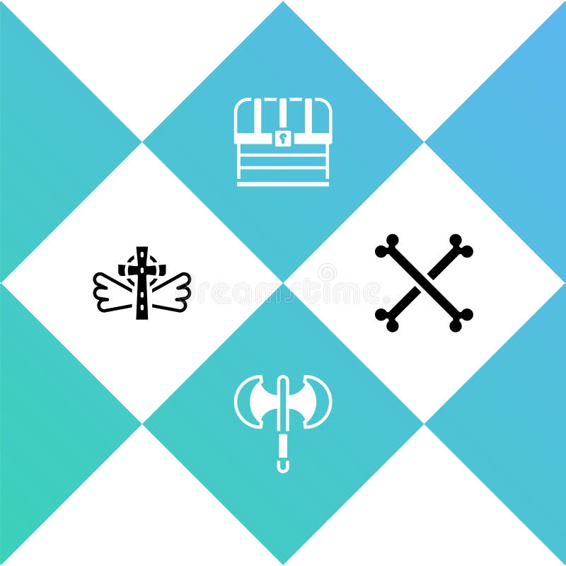 Set Christian Cross, Medieval Poleaxe, Chest and Crossed Human Bones ...