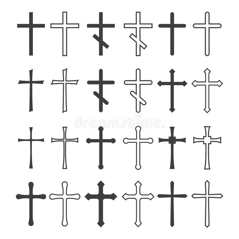 Set Christian Cross Vector Symbol Flat and Outline Style Stock Vector ...