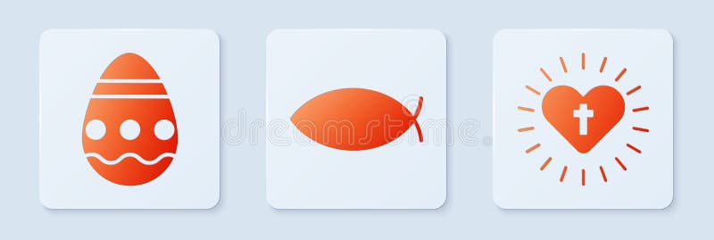 Set Christian Fish, Easter Egg and Christian Cross and Heart. White ...