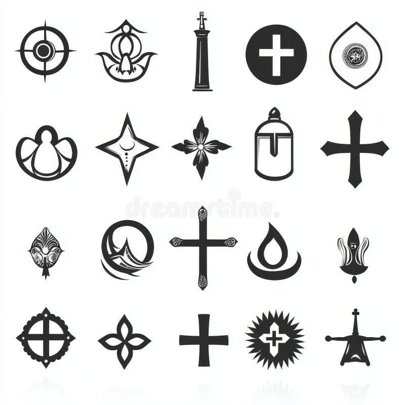 Set of Christian Icons. Vector Illustration. Monochrome Version Stock ...