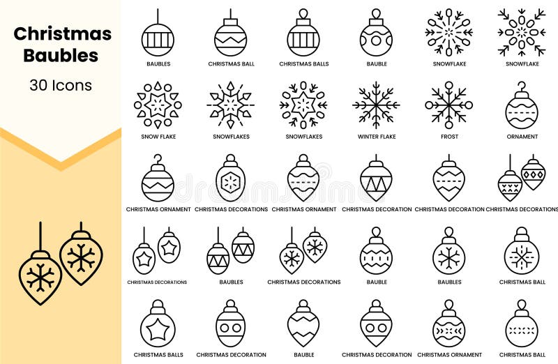 Set of Christmas Baubles Icons. Simple Line Art Style Icons Pack Stock ...